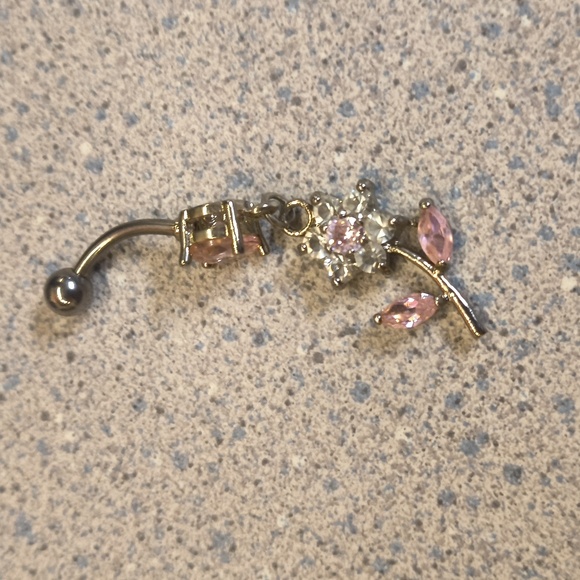 dont know | Jewelry | Vintage Silver Belly Ring With Pink White Flower ...